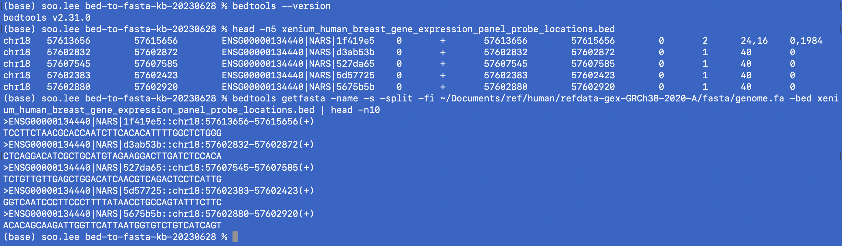 How can I get Xenium probe sequences from the BED file?